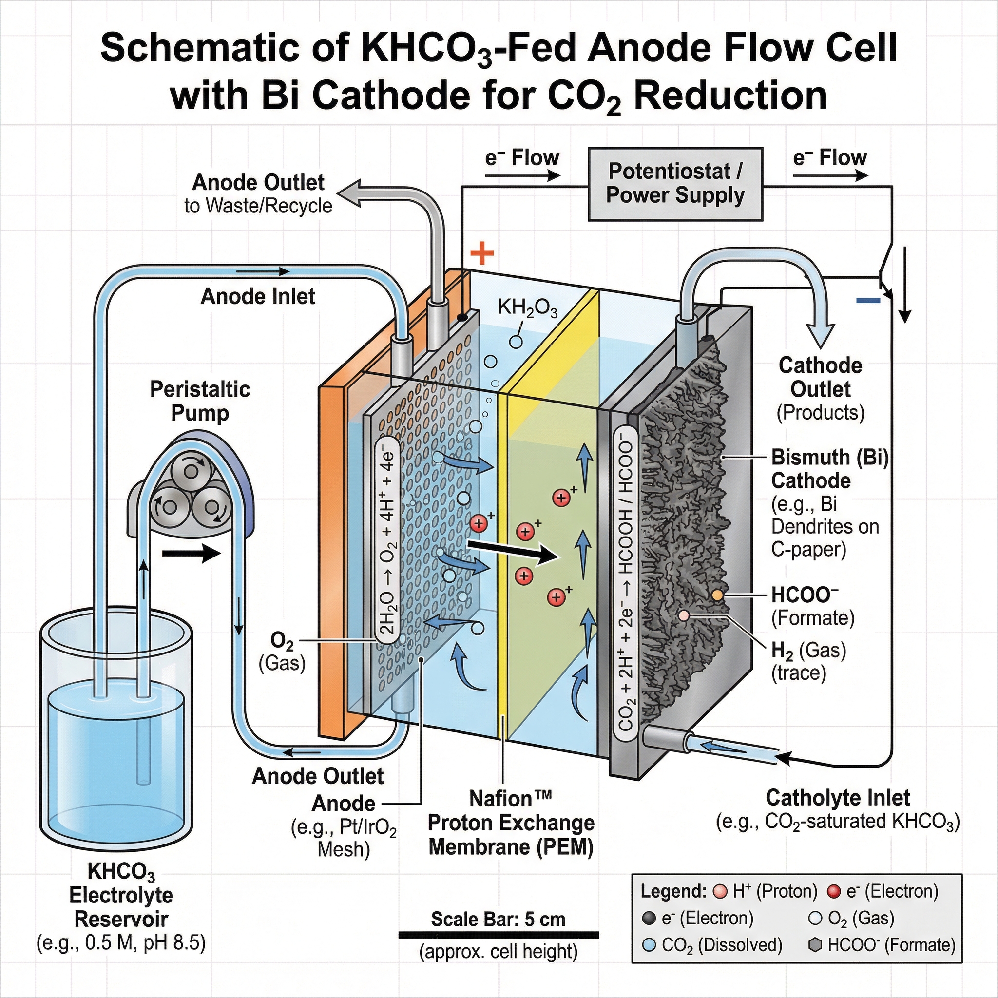 Schematic of a flow cell consisting of an anode, a Nafion... | SciDraw ...