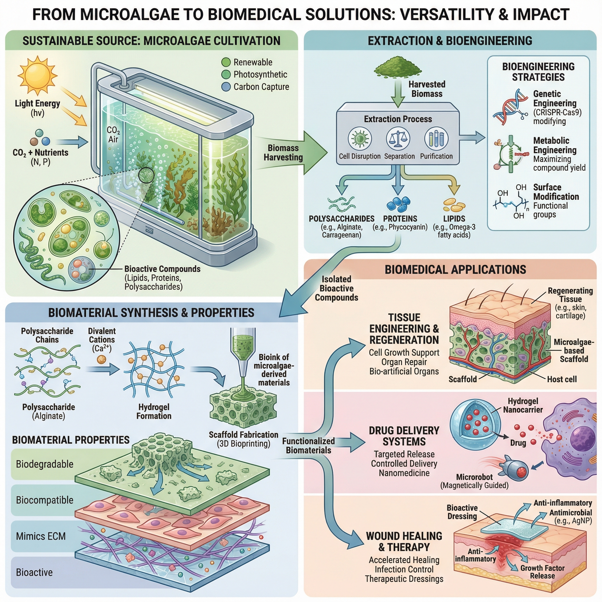 Central Image: Microalgae Cell with Outgoing Arrows to Ap... | SciDraw ...