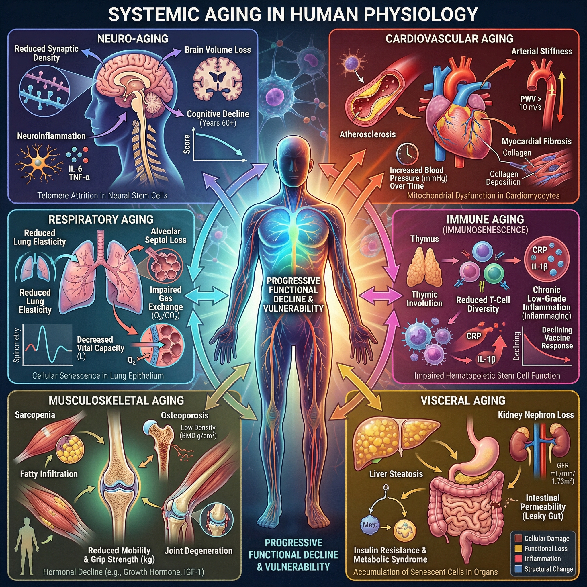 An illustration depicting the aging of human body systems... | SciDraw ...