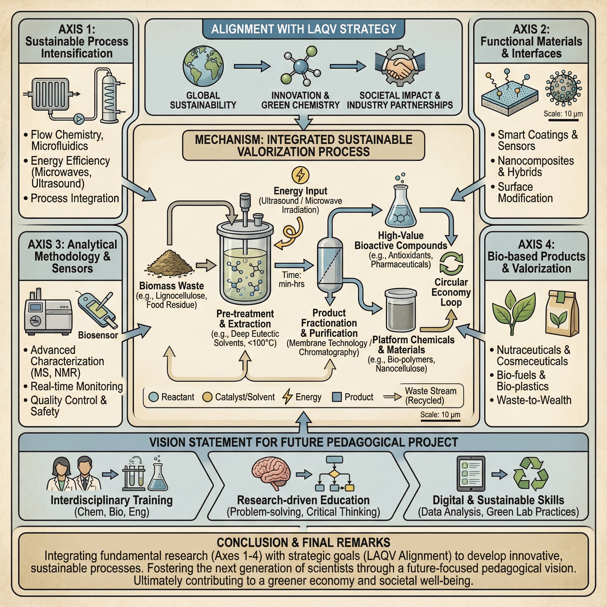 This graphical abstract highlights research axes 1 to 4, ... | SciDraw ...